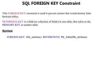 basic of SQL constraints in database management system | PPT