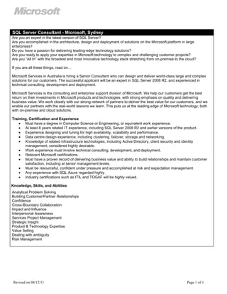 Sql consultant sydney | DOCX | Information Services Industry | Industries