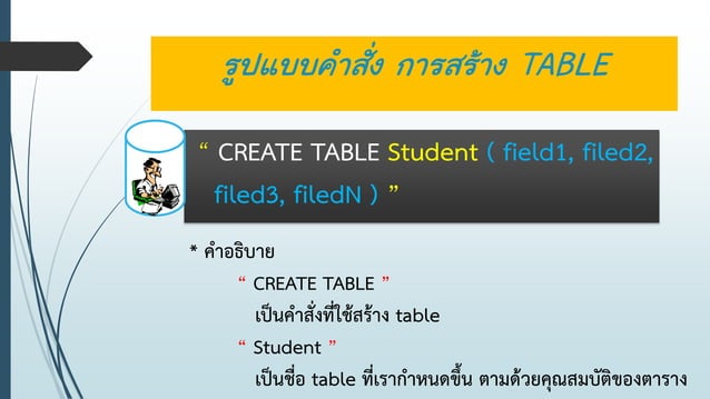 คำสั่ง Sql เบื้องต้น(create table) | PDF