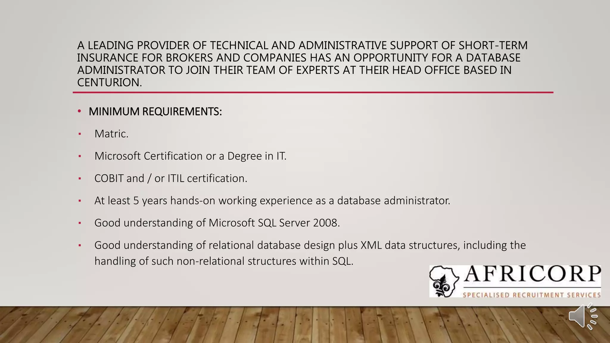 SQL DATABASE ADMINISTRATOR | PPTX
