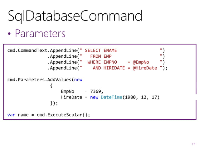 Devfm 20 Sqldatabasecommand Un Simple Object Mapping Toolkit Ppt 0689