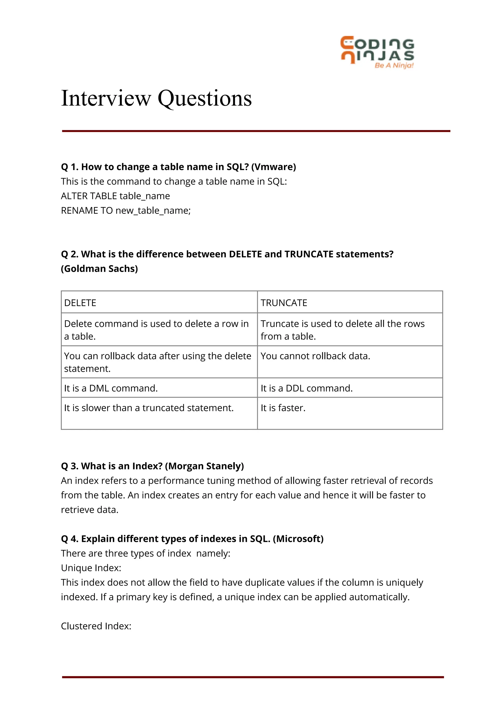 SQL dabatase interveiw pdf for interveiw preparation | PDF