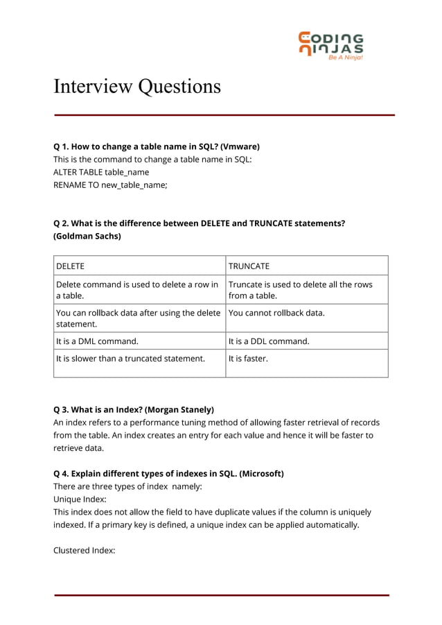 SQL dabatase interveiw pdf for interveiw preparation | PDF | Free Download