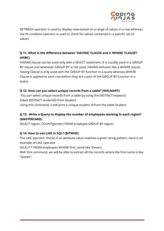 SQL dabatase interveiw pdf for interveiw preparation | PDF