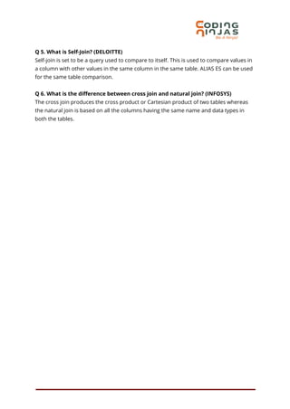 SQL dabatase interveiw pdf for interveiw preparation | PDF