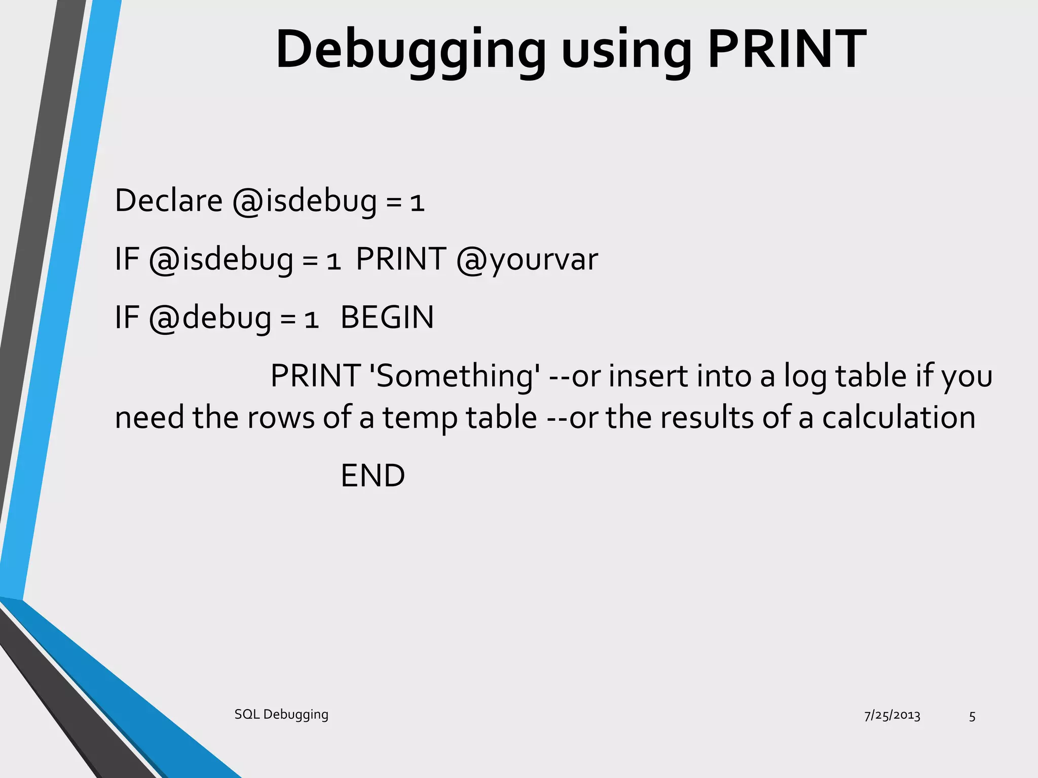 SQL debugging | PPT