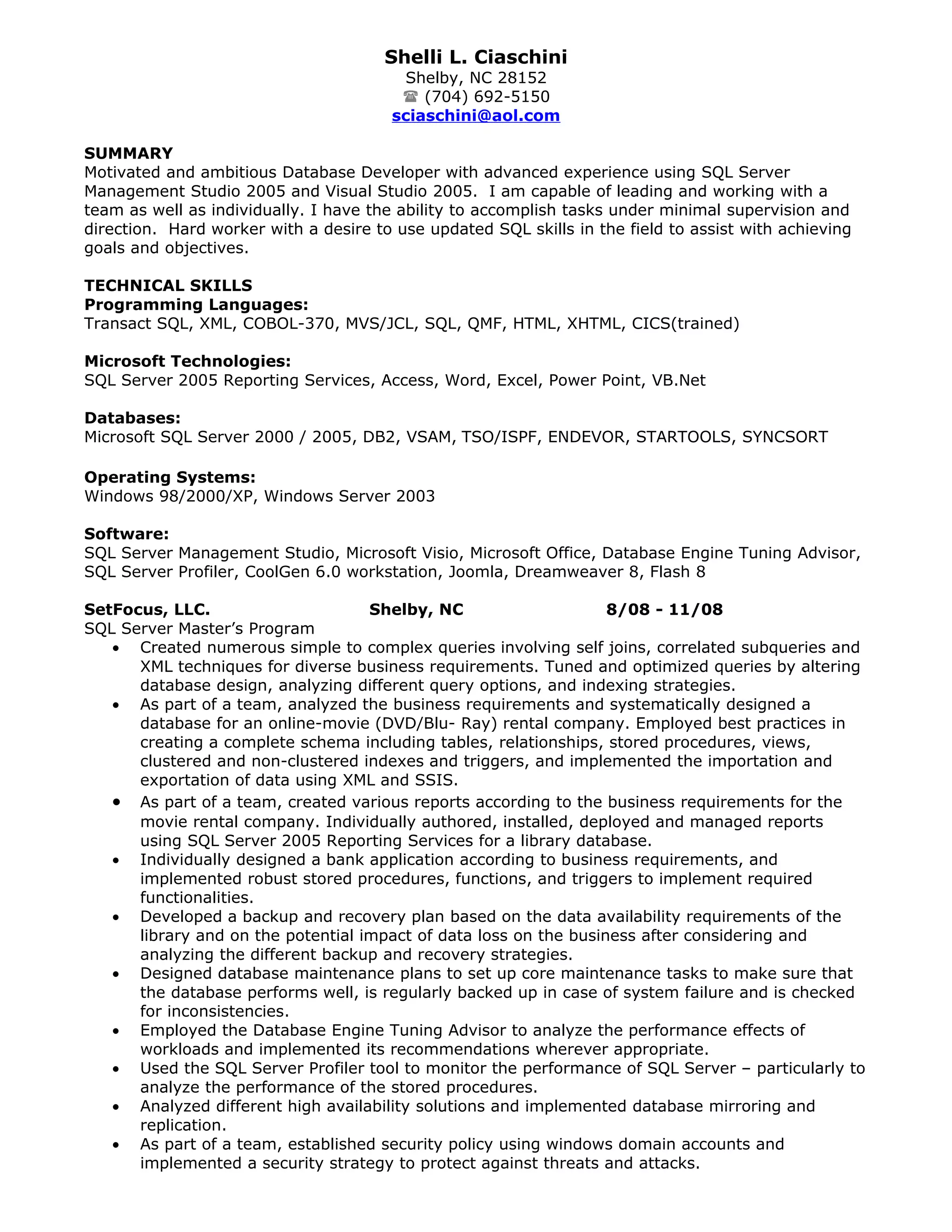 Sql developer resume | PDF