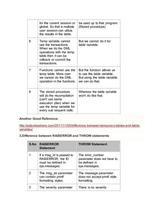 SQL Differences SQL Interview Questions | DOCX | Web Development | Internet