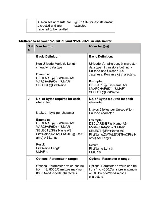 SQL Differences SQL Interview Questions | DOCX | Web Development | Internet