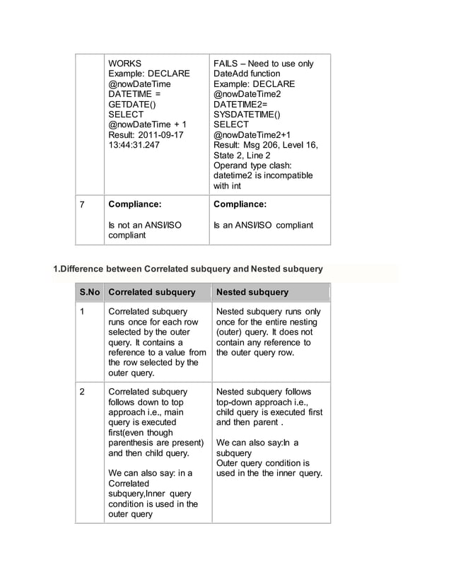 SQL Differences SQL Interview Questions | DOCX | Web Development | Internet