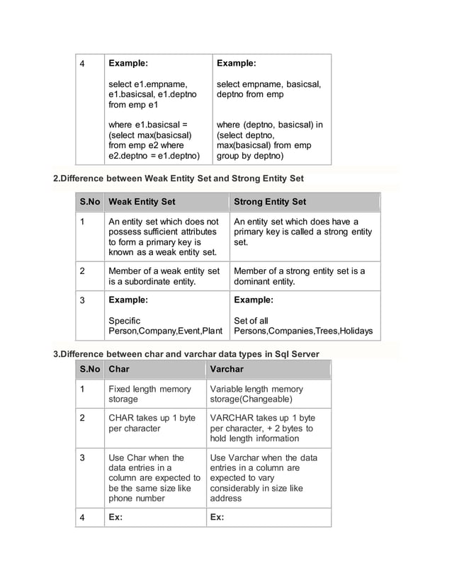 SQL Differences SQL Interview Questions | DOCX | Web Development | Internet