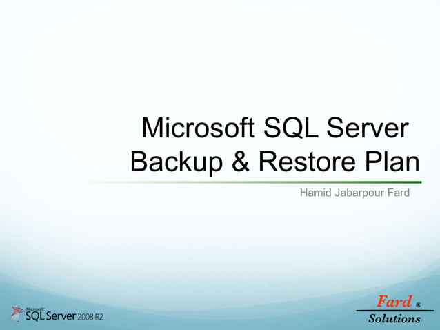 SQL Server Database Backup and Restore Plan | PPTX