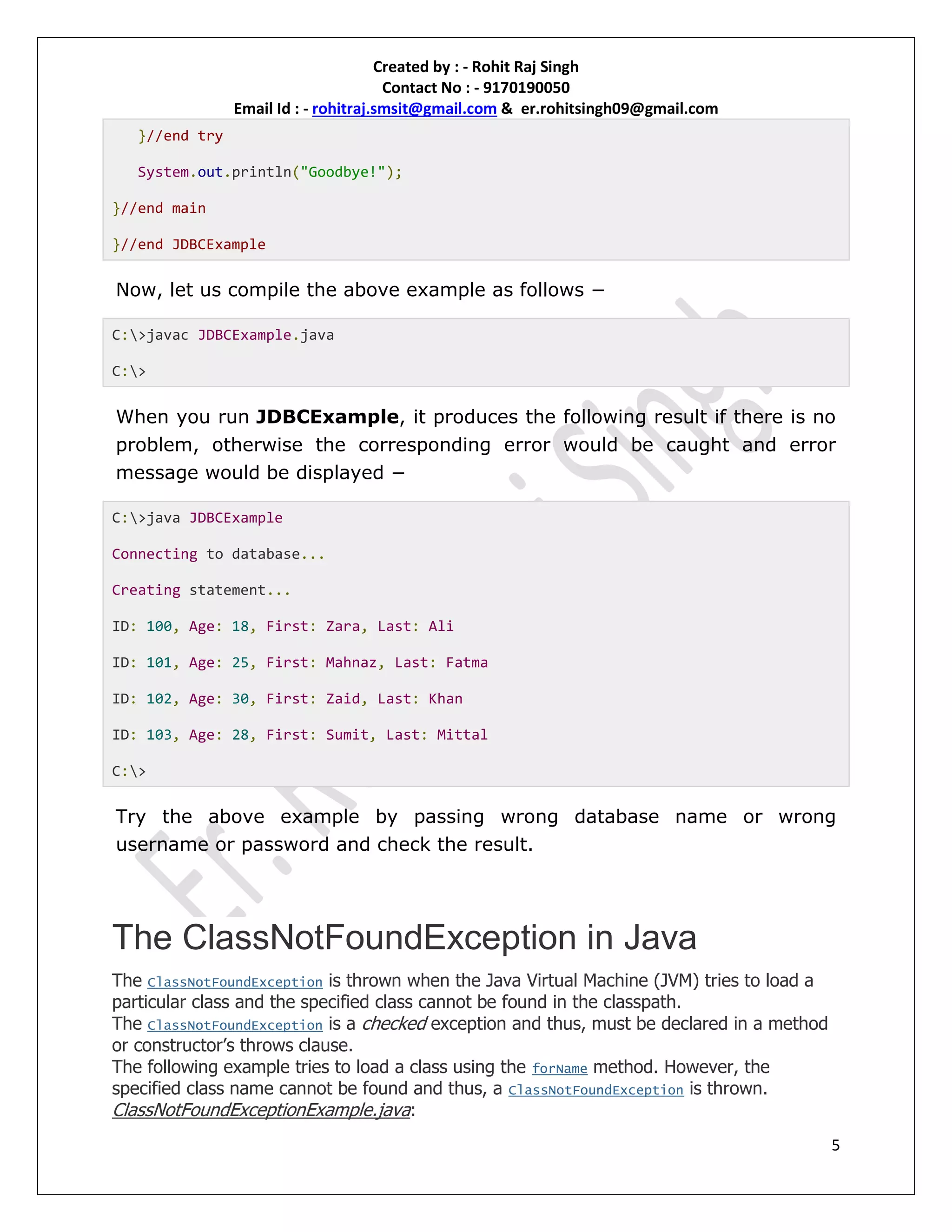 Sql exception and class notfoundexception | PDF Sql exception and class notfoundexception | PDF