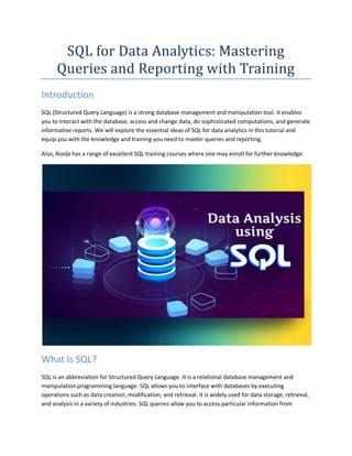 SQL for Data Analytics: Mastering Queries and Reporting with Training | PDF