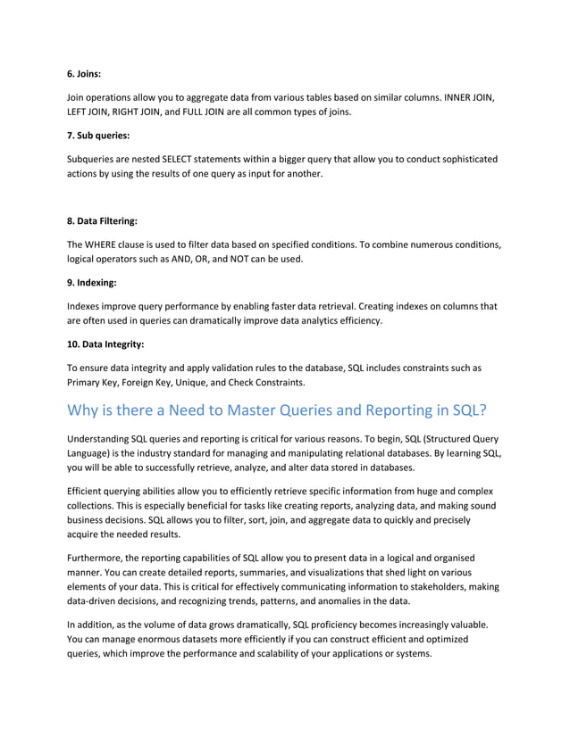 SQL for Data Analytics: Mastering Queries and Reporting with Training | PDF