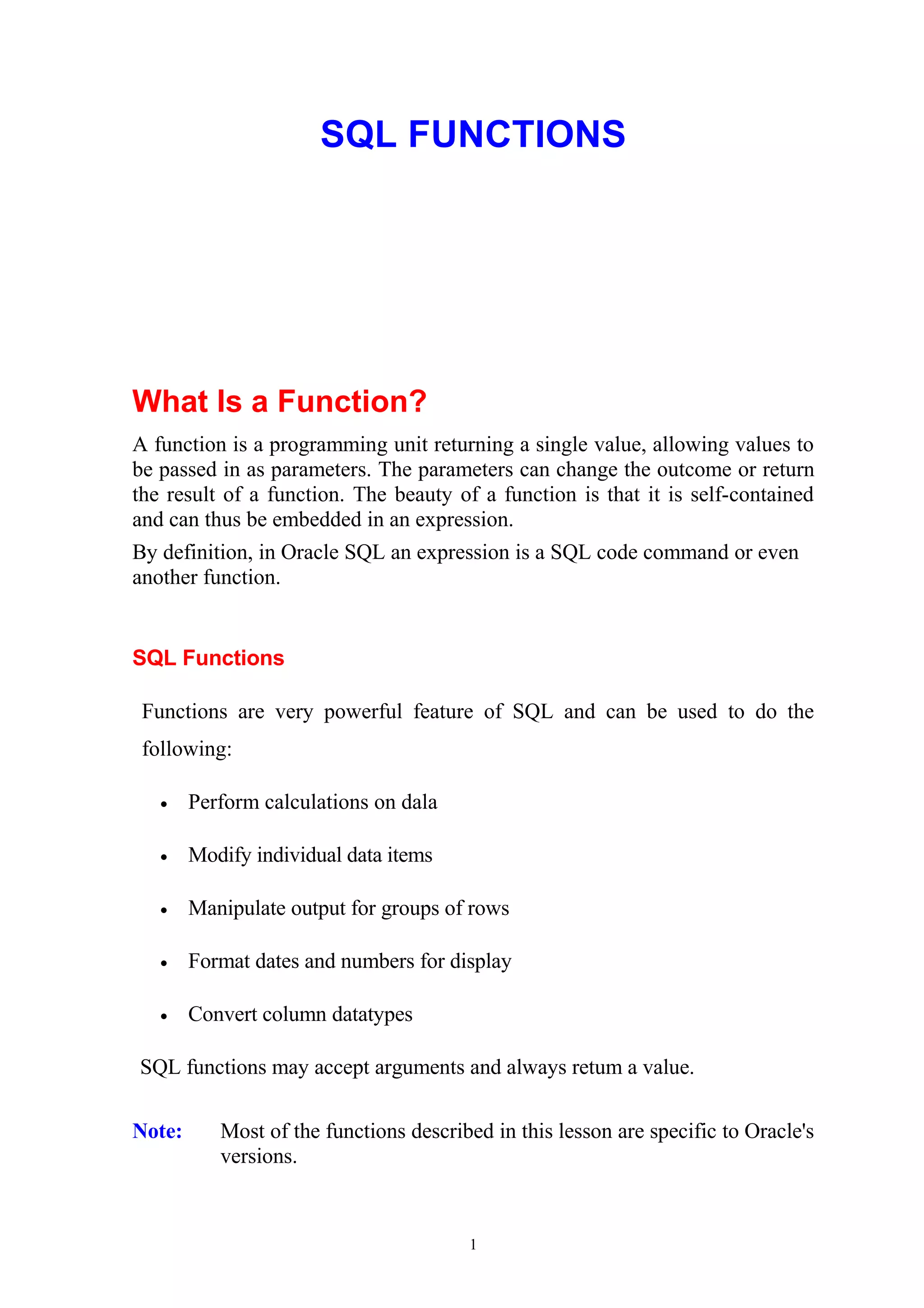 Sql functions | PDF