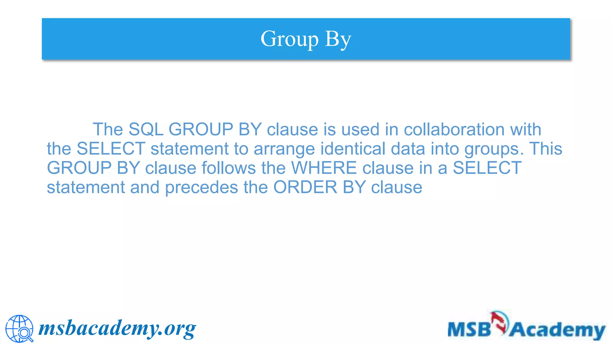 Group By Order By And Aliases In Sql Pptx Databases Computer