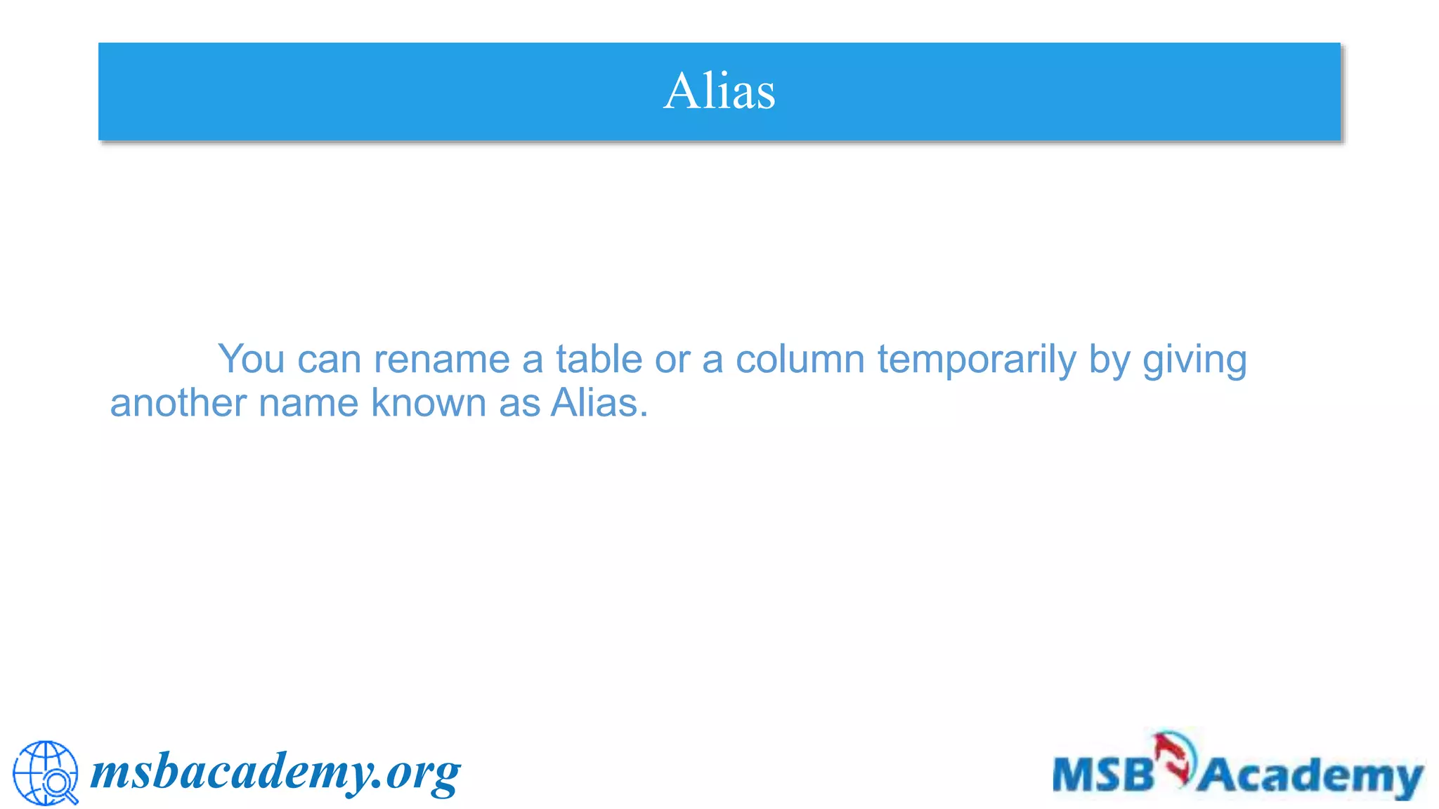Group By, Order By, and Aliases in SQL | PPTX | Databases | Computer ...