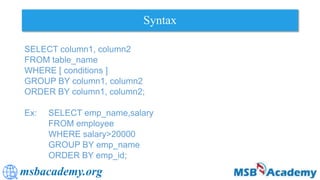 Group By, Order By, and Aliases in SQL | PPTX | Databases | Computer Software and Applications