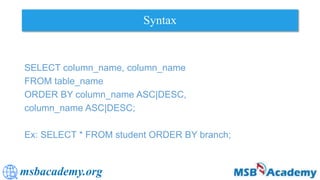 Group By, Order By, and Aliases in SQL | PPTX