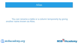 Group By, Order By, and Aliases in SQL | PPTX
