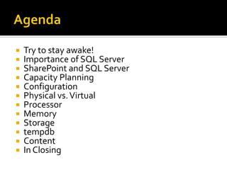 Sql Health in a SharePoint environment | PPTX