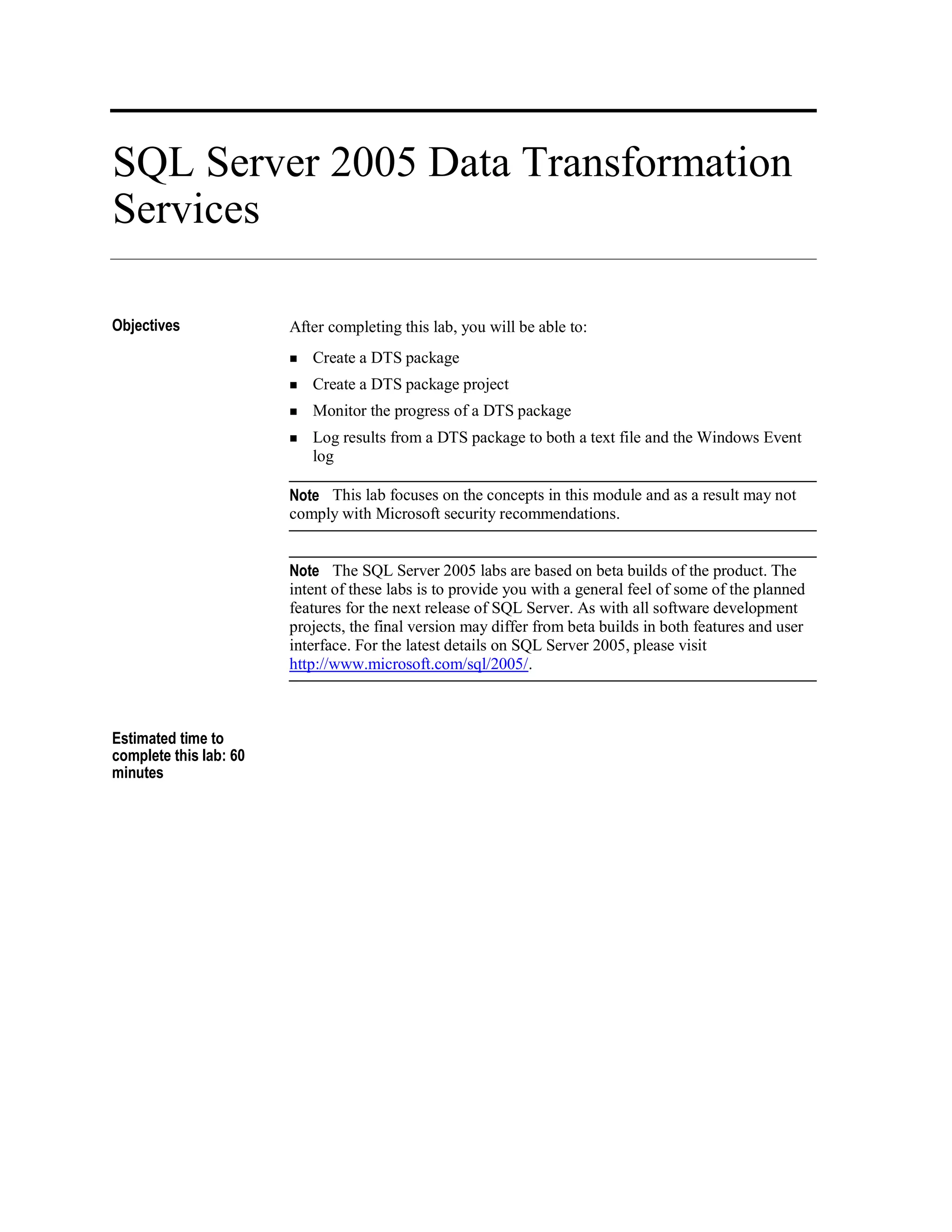 Hands-On Lab Data Transformation Services - SQL Server | PDF