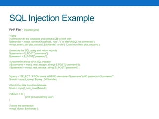SQL Injection in action with PHP and MySQL | PPT