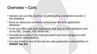 Sql Injection | PPTX | Databases | Computer Software and Applications