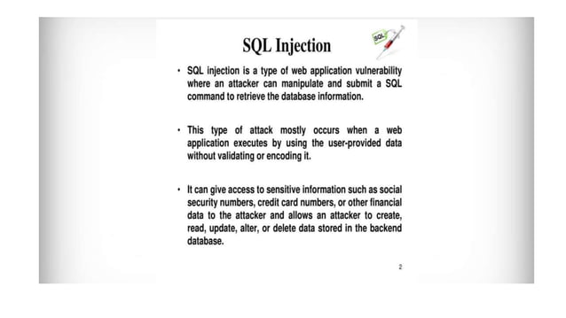 sql injection and prevention | PPT | Free Download