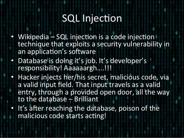 Sql Injection - Vulnerability and Security