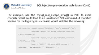 SQL injection prevention techniques | PPTX | Databases | Computer Software and Applications