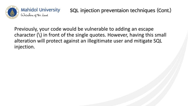 Sql Injection Prevention Techniques Pptx Databases Computer