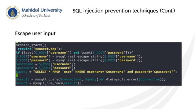 Sql Injection Prevention Techniques Pptx Databases Computer