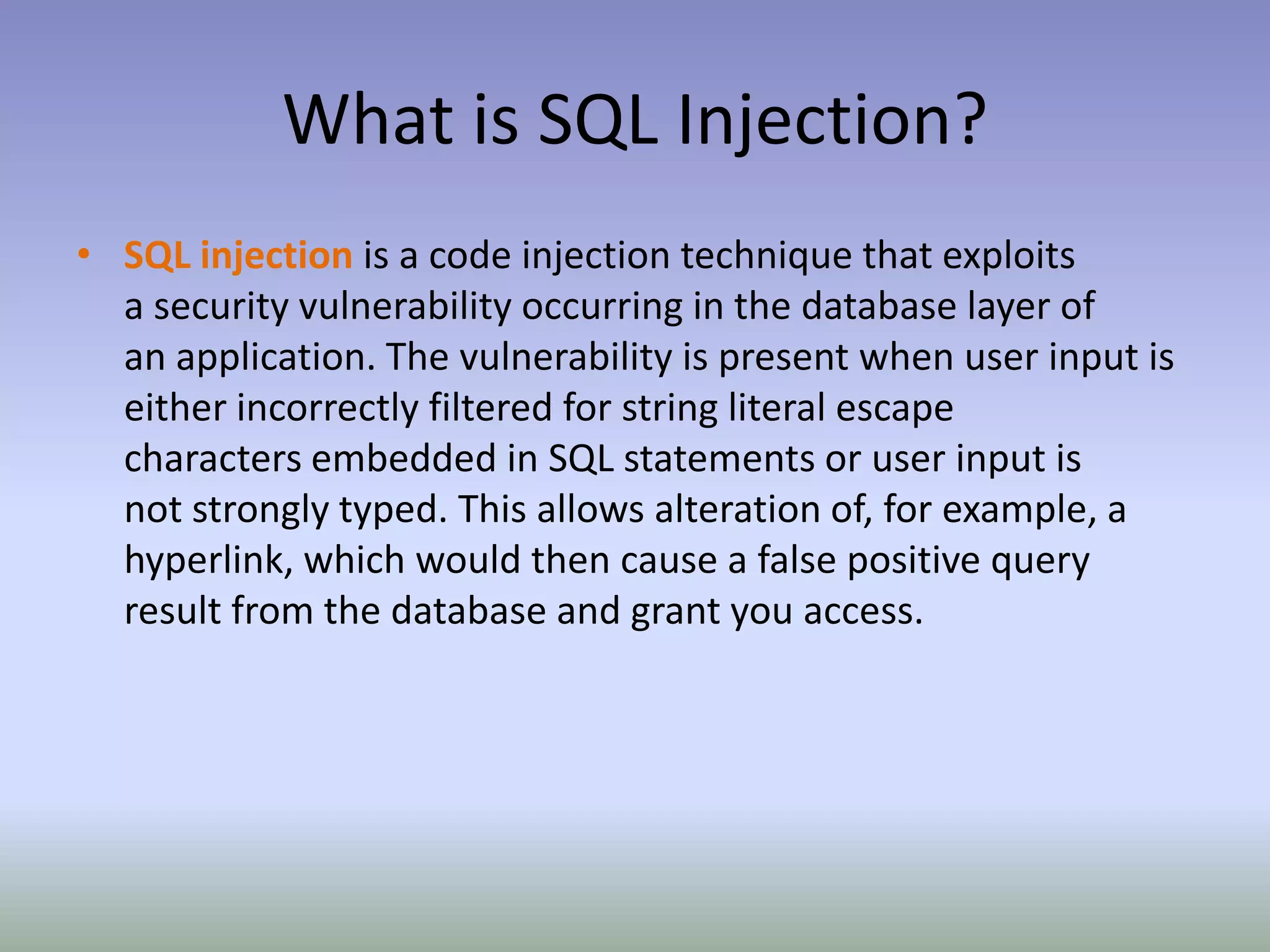 SQL Injections - A Powerpoint Presentation | PPTX