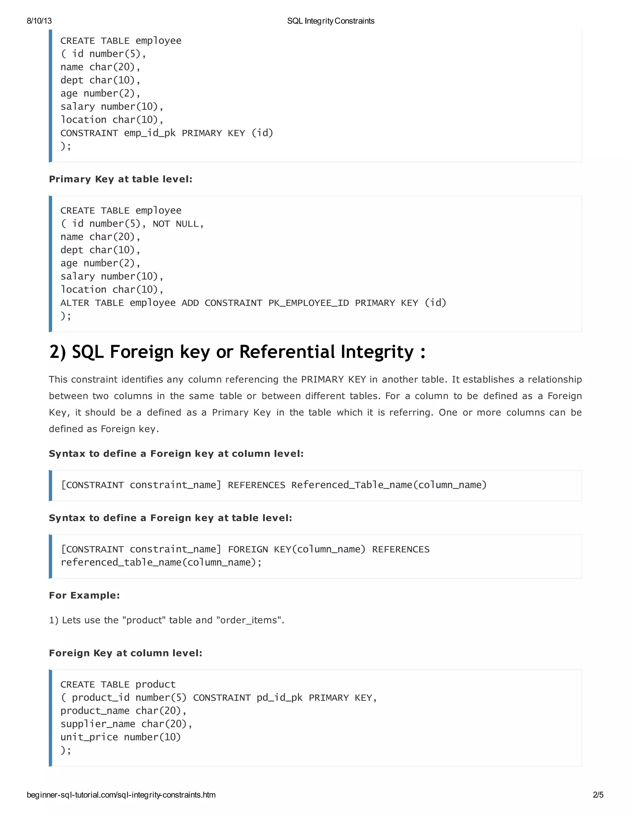 Sql integrity constraints | PDF