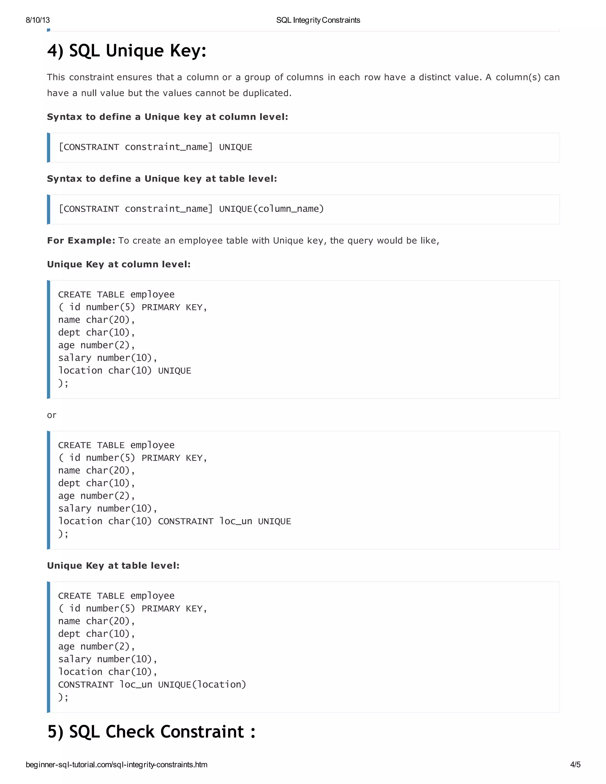 Sql integrity constraints | PDF
