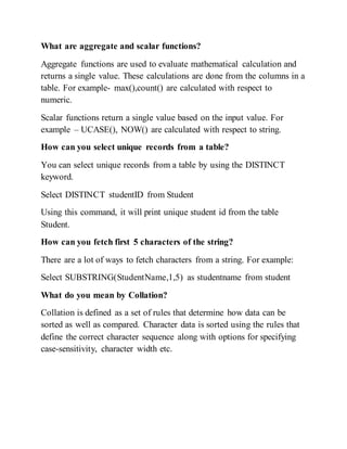 SQL Interview Questions For Experienced | DOCX