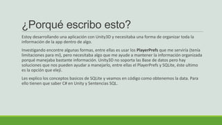 SQLite en Unity3D | PPTX