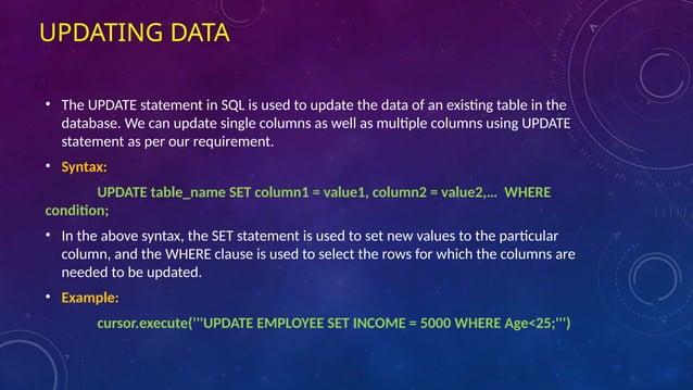SQLite 3 chapter 4 BCA Notes Python NEP syllabus | PPTX