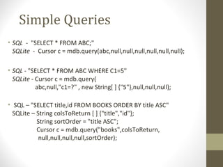 Sq lite database | PPT | Databases | Computer Software and Applications