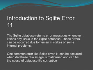 Sqlite Error Code 11 – Causes and Fixes | PPT