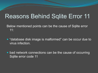 Sqlite Error Code 11 – Causes and Fixes | PPT