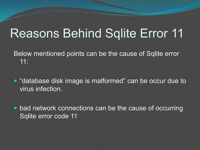 Sqlite Error Code 11 – Causes and Fixes | PPT