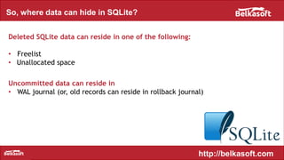 SQLite forensics - Free Lists, unallocated space, carving | PPT