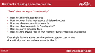 SQLite forensics - Free Lists, unallocated space, carving | PPT
