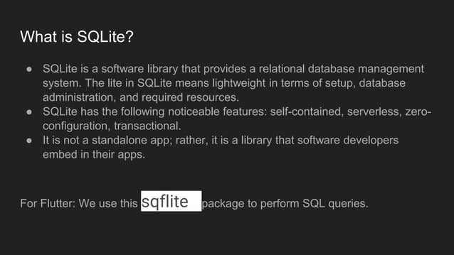 SQLite in Flutter.pptx | Databases | Computer Software and Applications