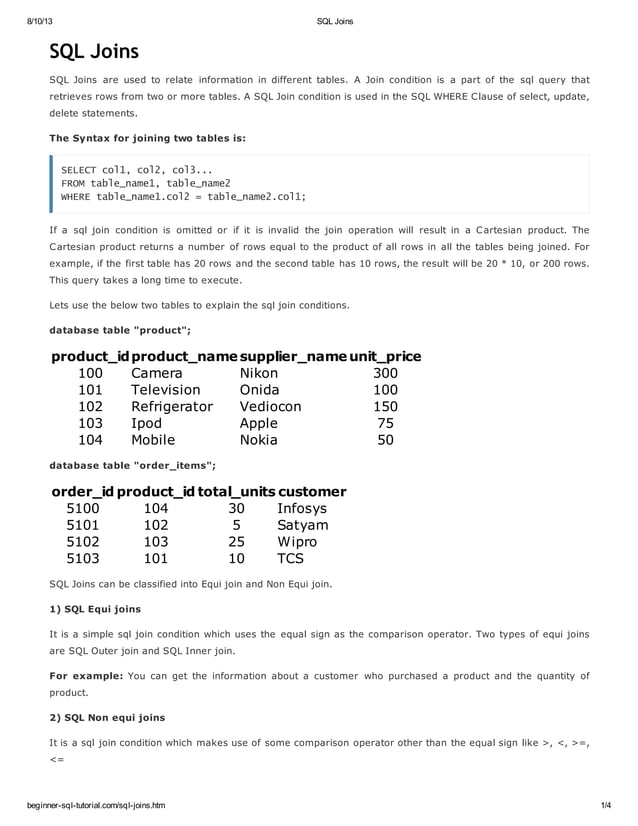 Sql joins | PDF | Databases | Computer Software and Applications