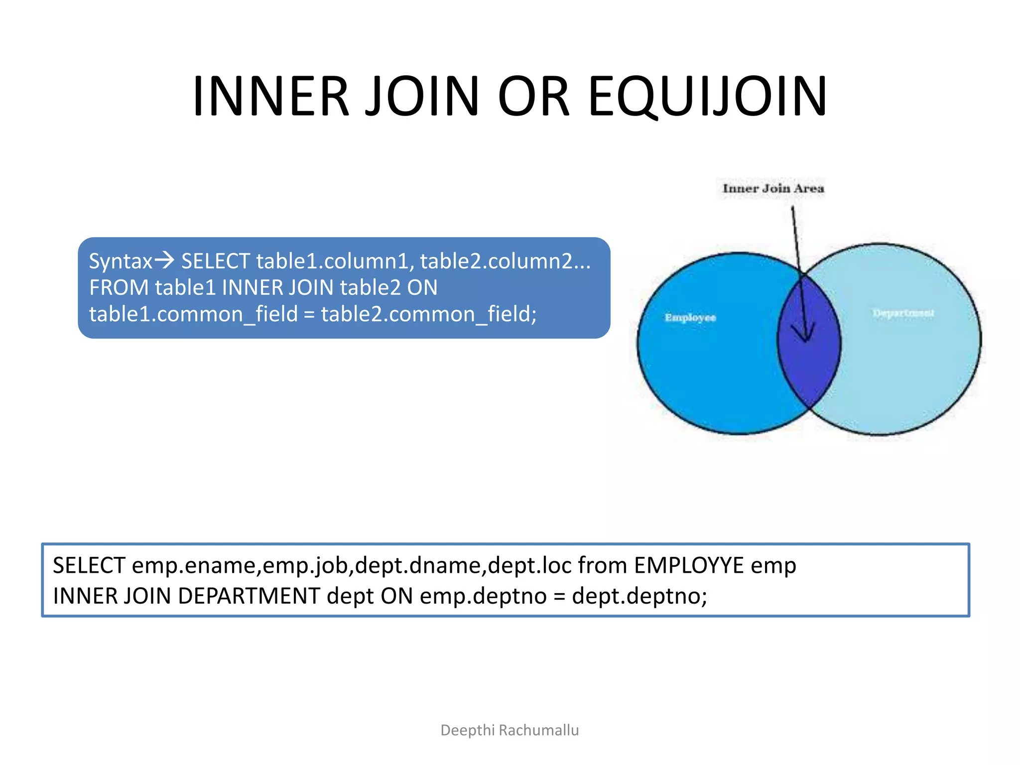 Sql joins inner join self join outer joins | PPT