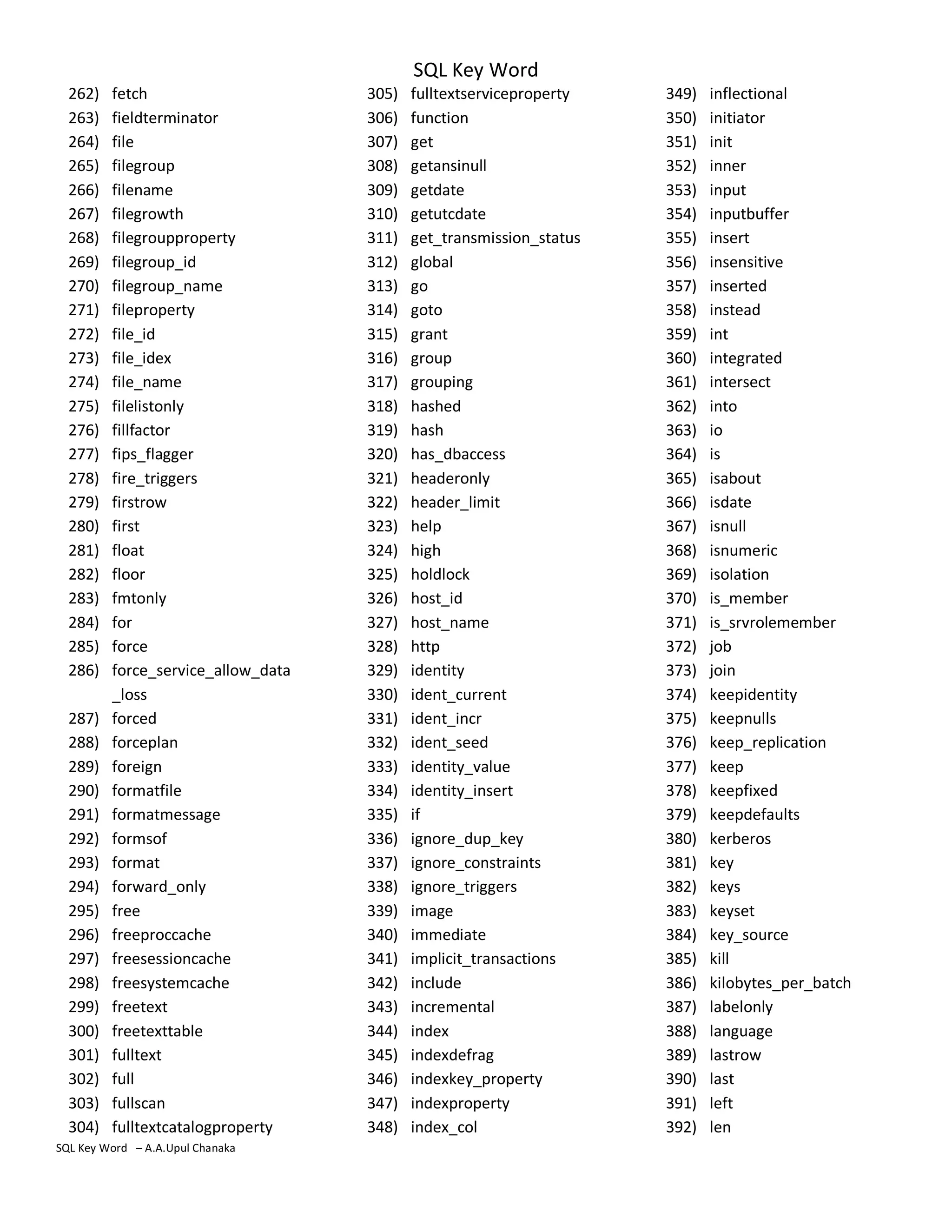 SQL Server Key Word | PDF